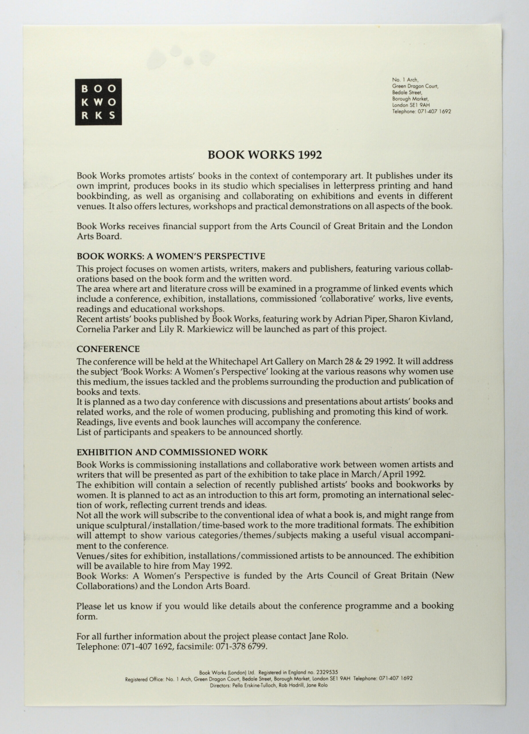 Press Releases from Book Works: A Women’s Perspective | Book Works